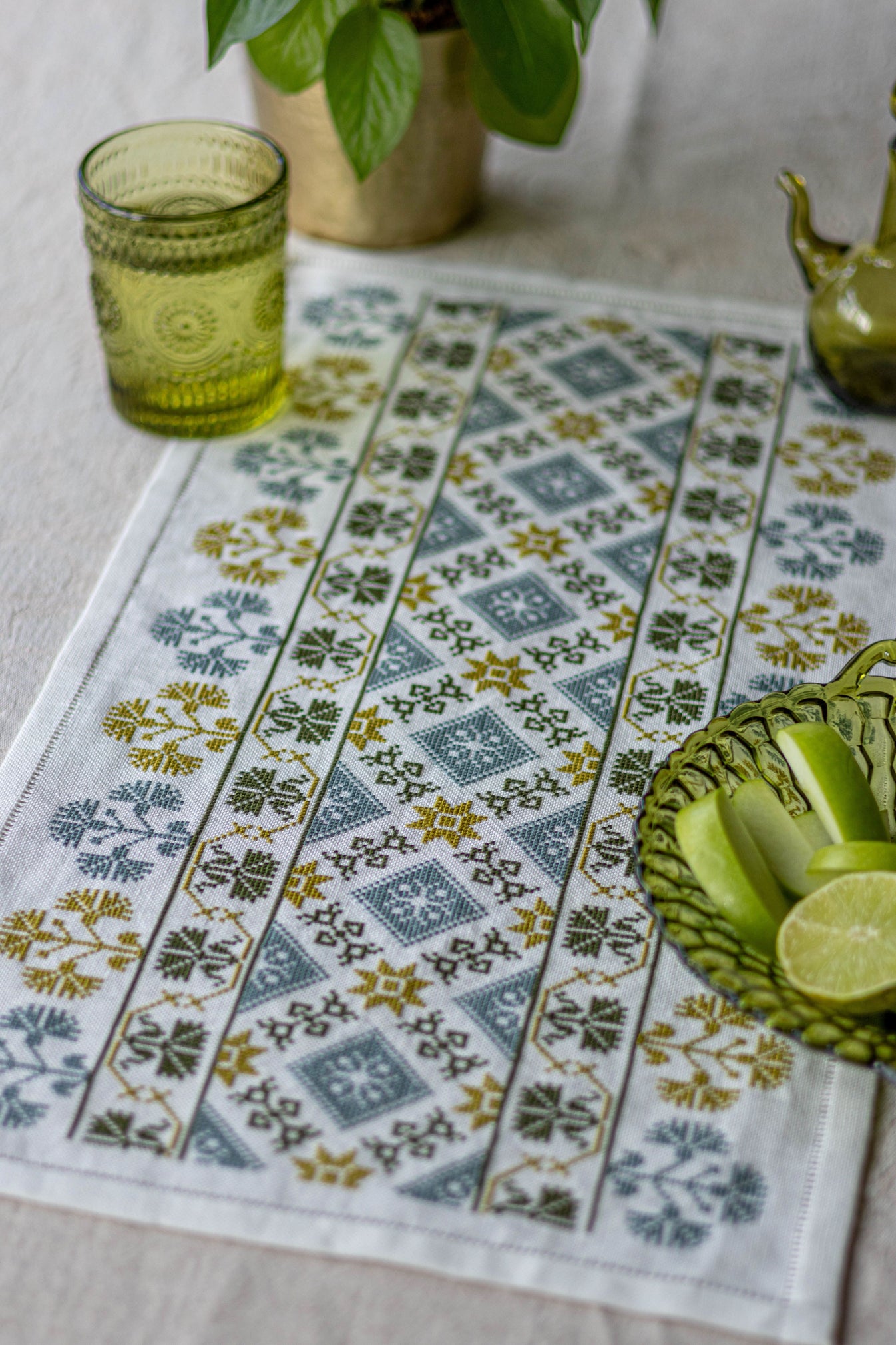 Aegean Arbor table runner cross stitch folk embroidery kit – Avlea Folk ...