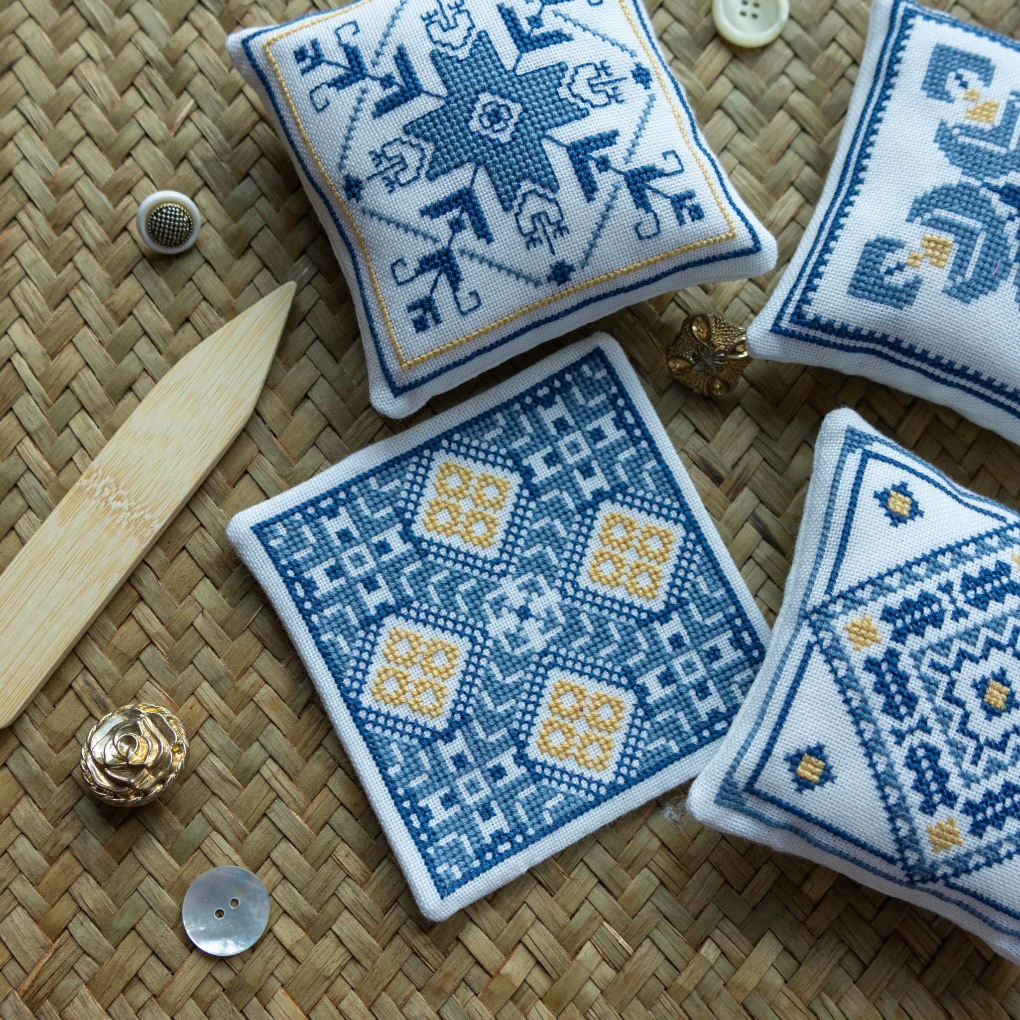 'BACK IN STOCK! Aegean Ornaments Blue cross stitch folk embroidery kit ...