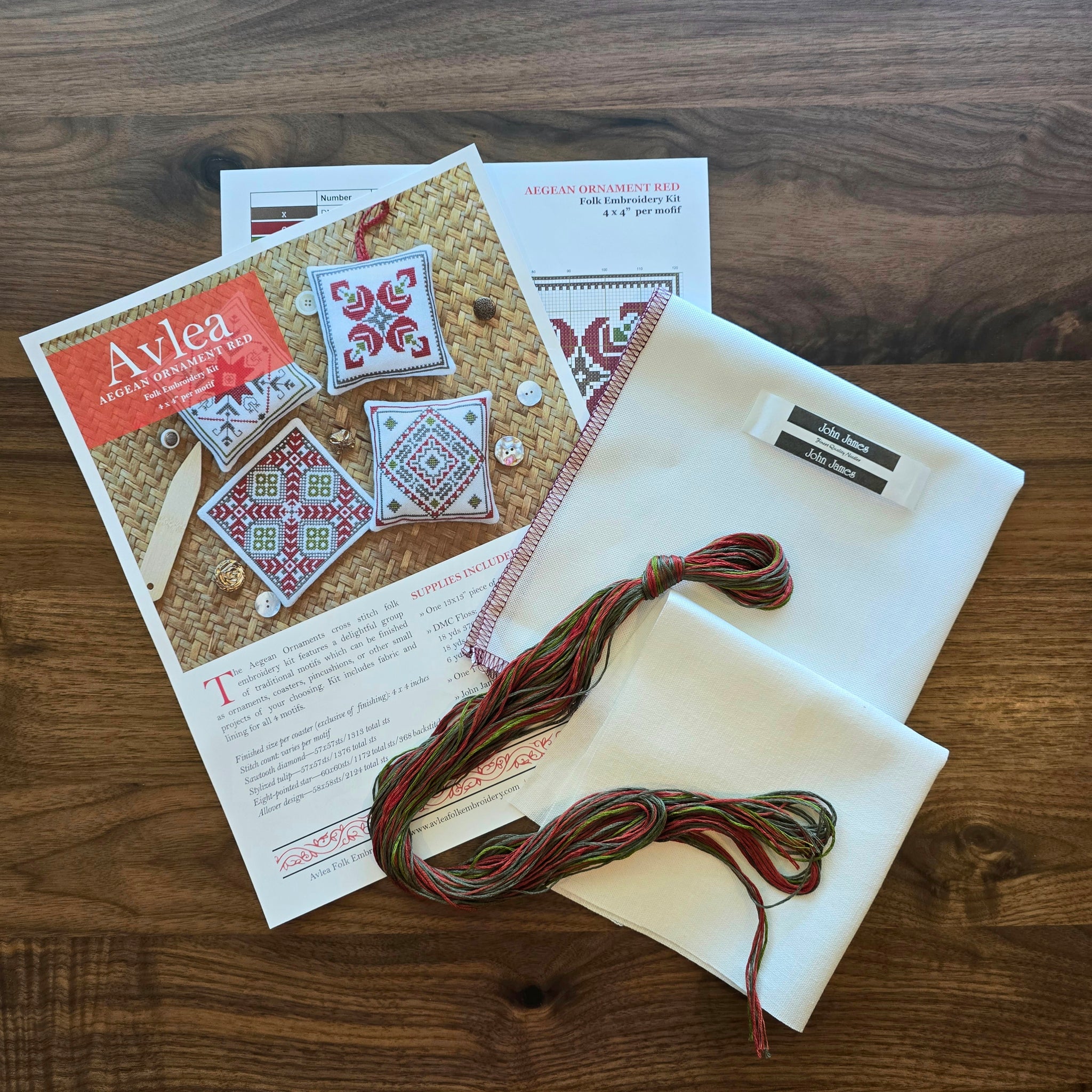'BACK IN STOCK! Aegean Ornaments Red cross stitch folk embroidery kit ...