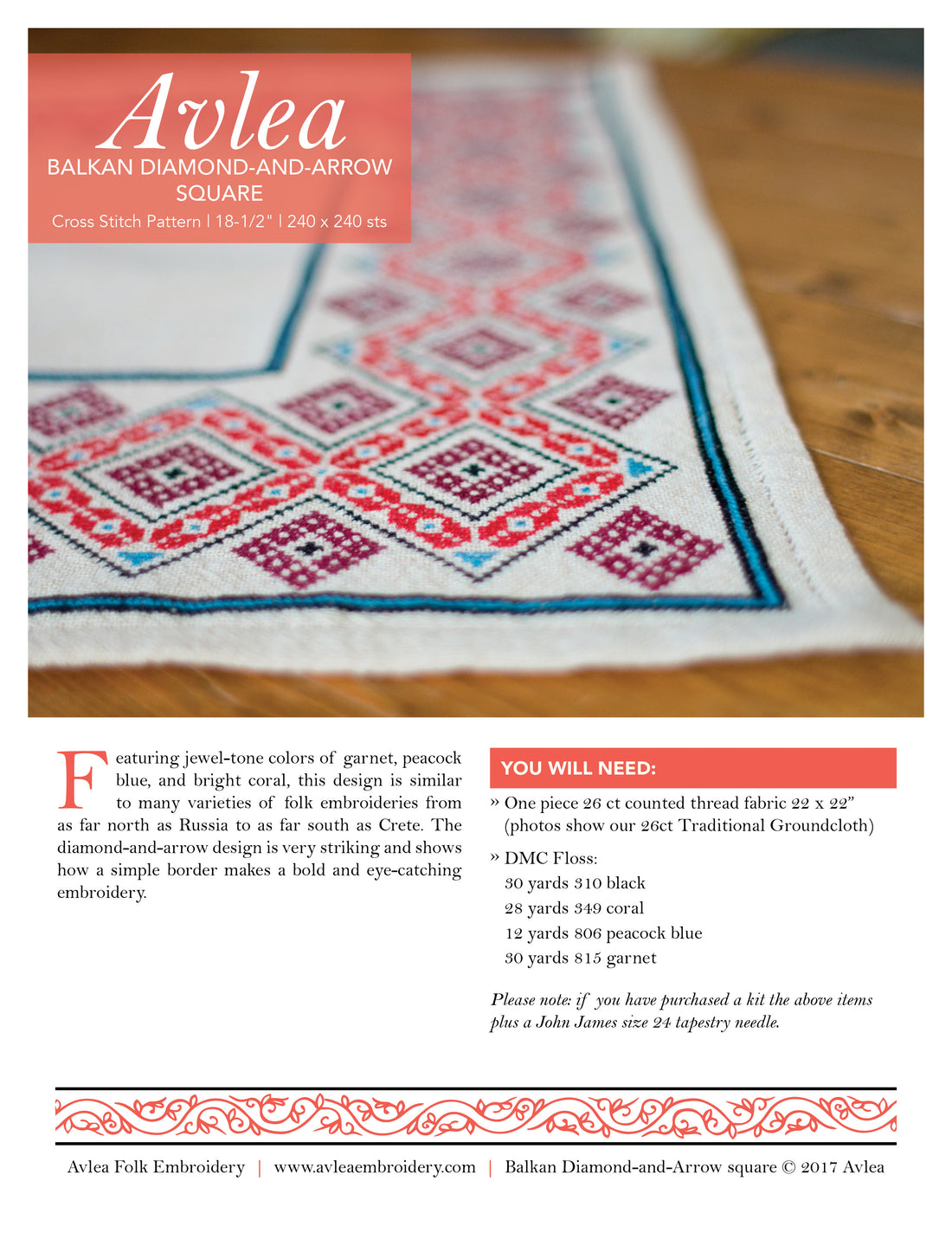 Balkan Diamond cross stitch folk embroidery PDF pattern – Avlea Folk ...