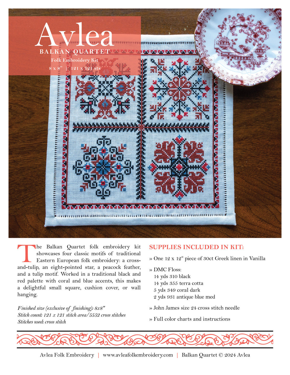 Balkan Quartet cross stitch folk embroidery PDF pattern – Avlea Folk ...