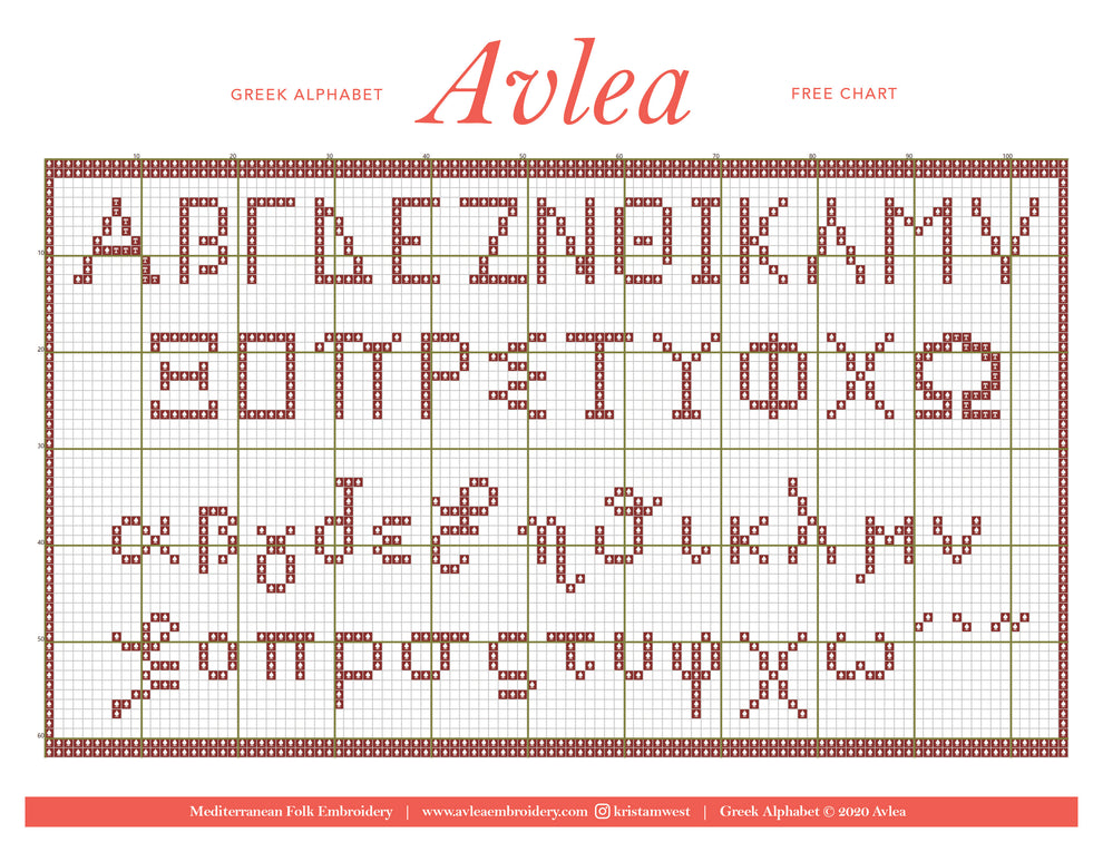 Free chart--Greek Alphabet folk embroidery chart – Avlea Folk Embroidery