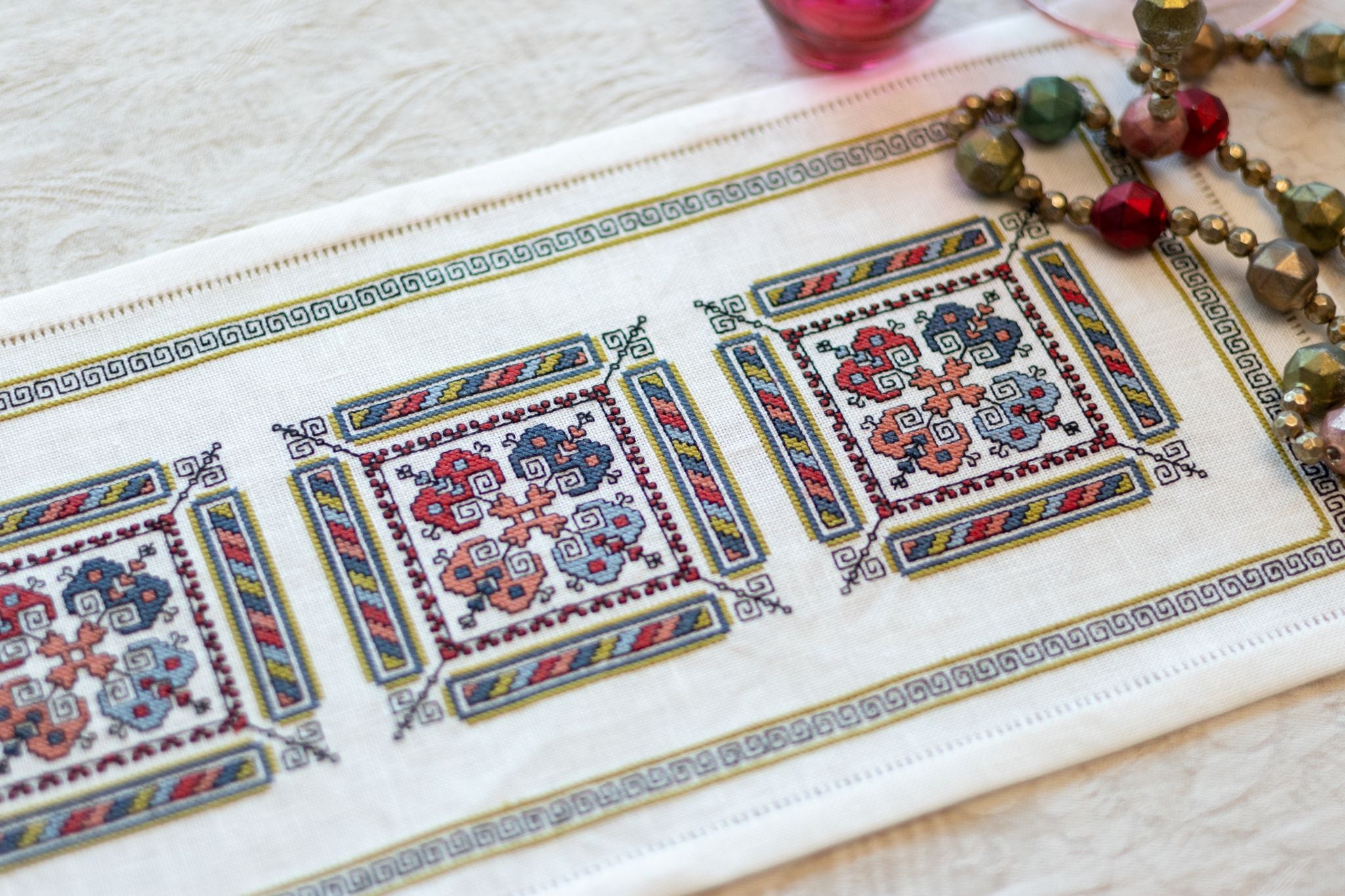 Kalamata Courtyard Table Runner cross stitch folk embroidery kit ...