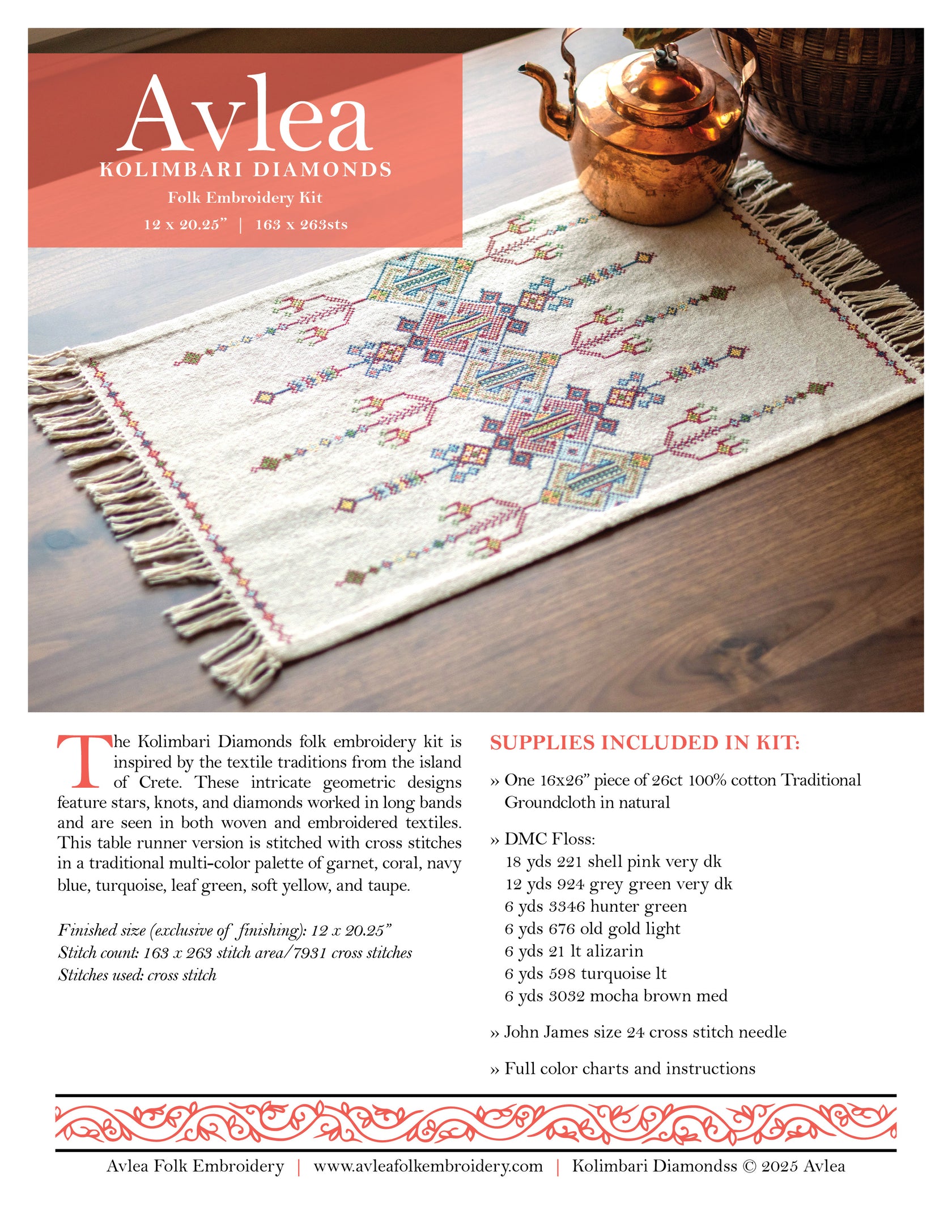 Kolimbari Diamonds cross stitch folk embroidery kit – Avlea Folk Embroidery