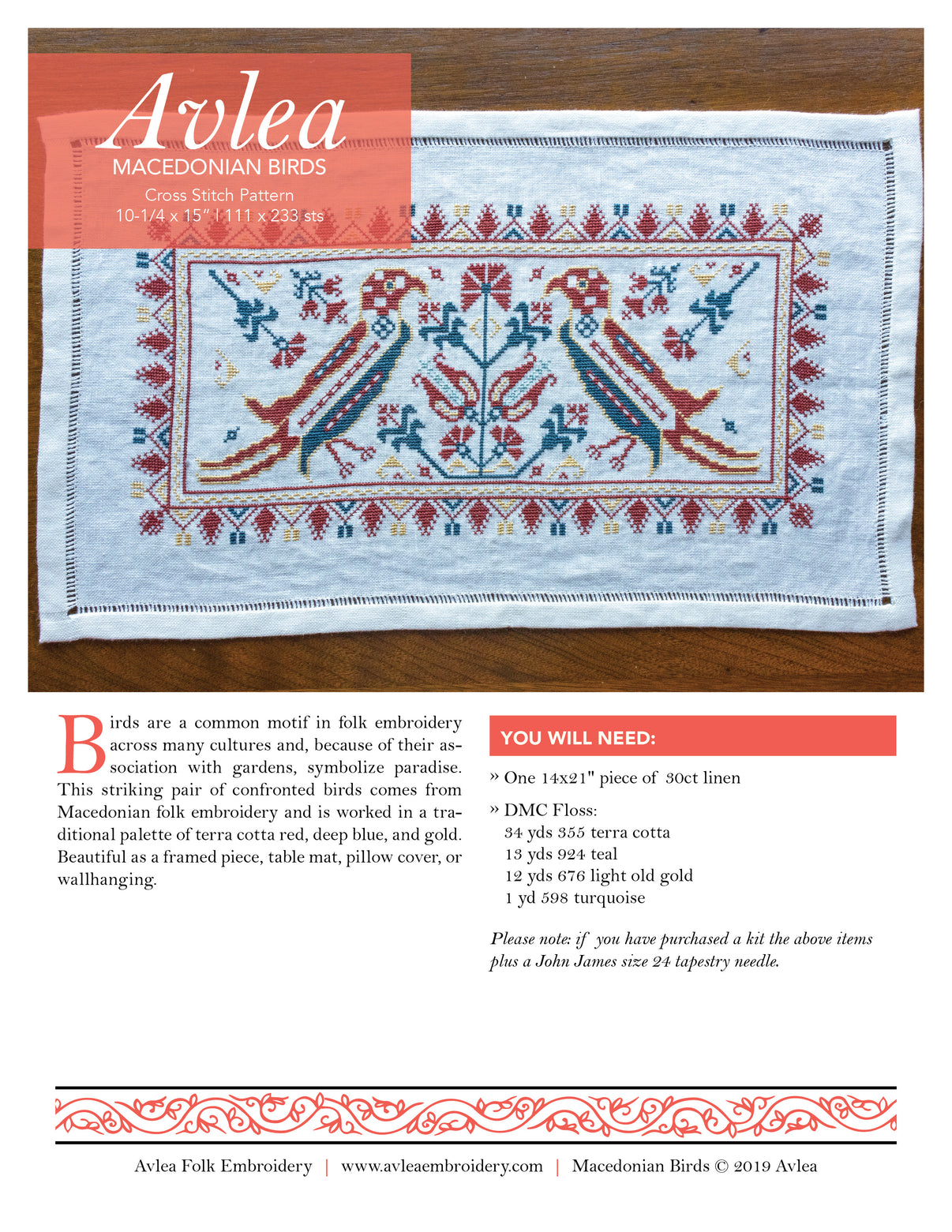Macedonian Birds cross stitch folk embroidery PDF pattern – Avlea Folk ...
