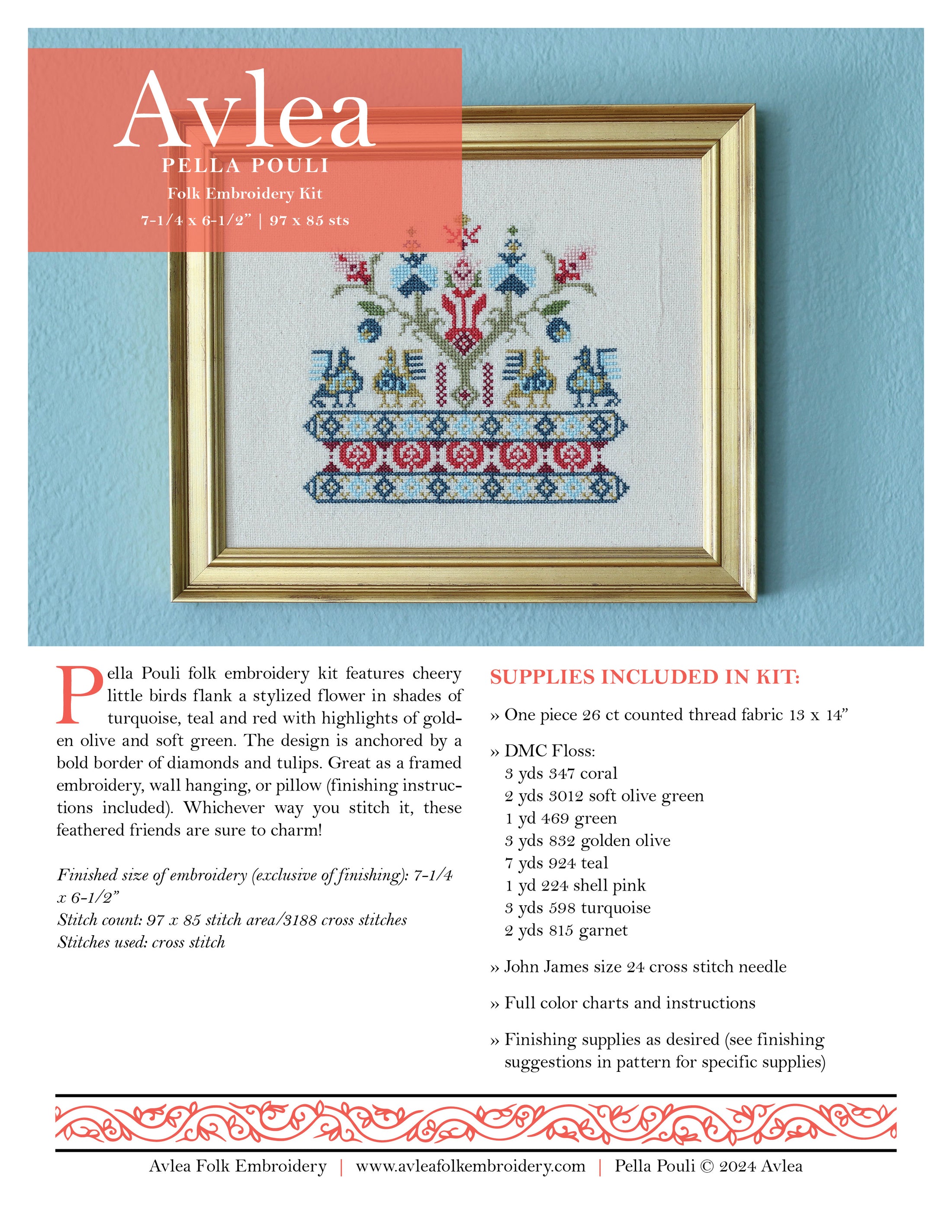 SALE! Pella Pouli cross stitch folk embroidery kit – Avlea Folk Embroidery
