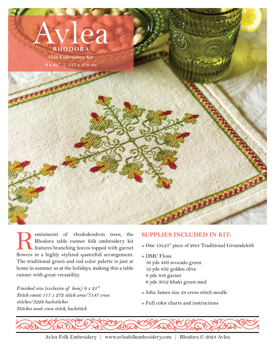 Rhodora cross stitch folk embroidery PDF pattern – Avlea Folk Embroidery