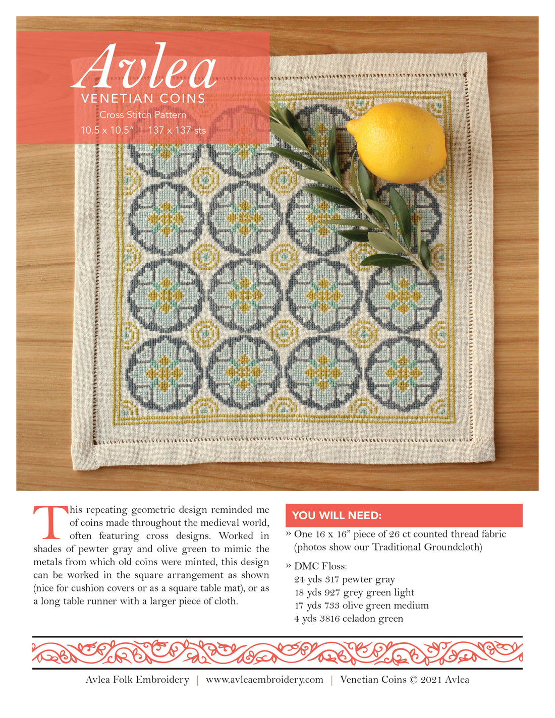 Venetian Coins cross stitch folk embroidery PDF pattern – Avlea Folk ...
